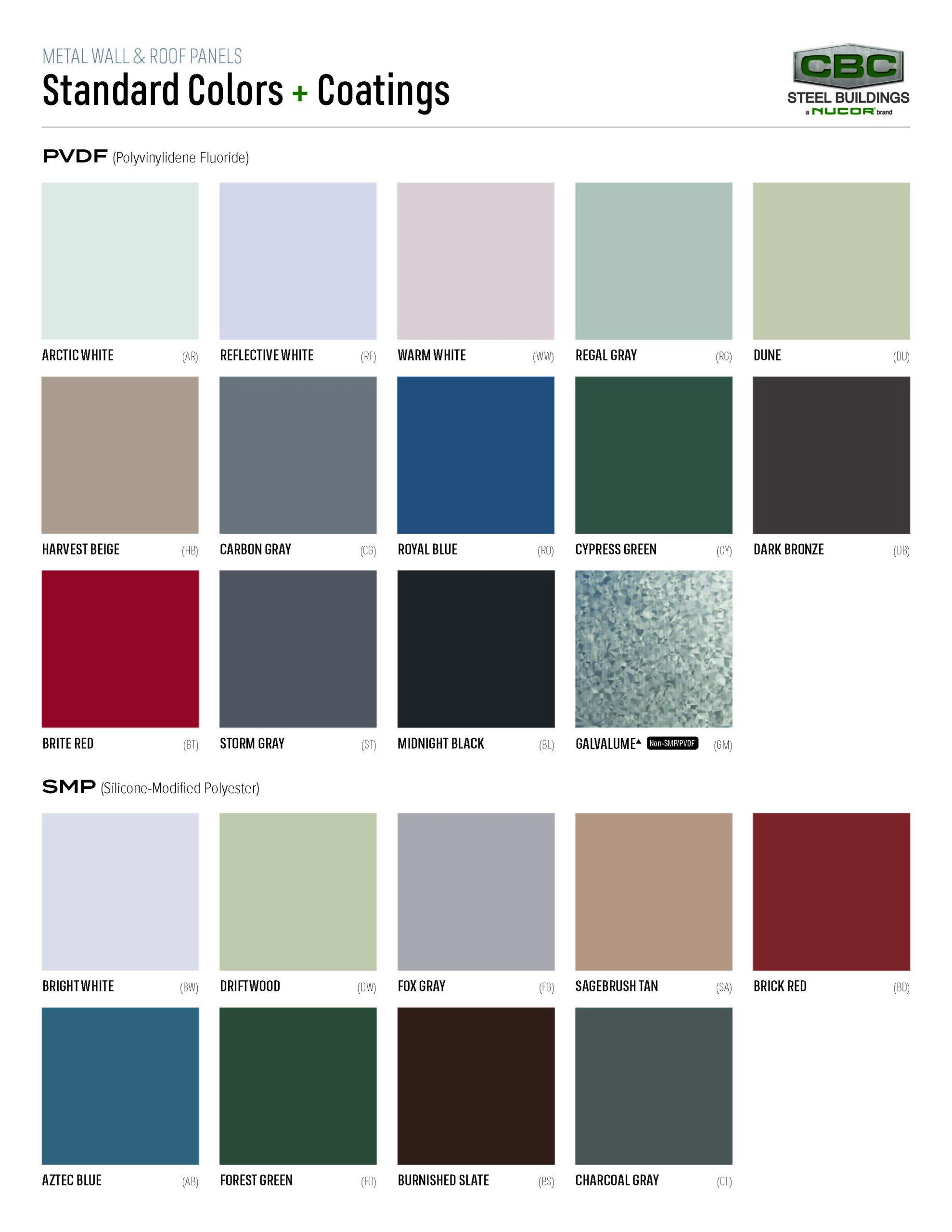 Download Color Charts | CBC Steel Buildings