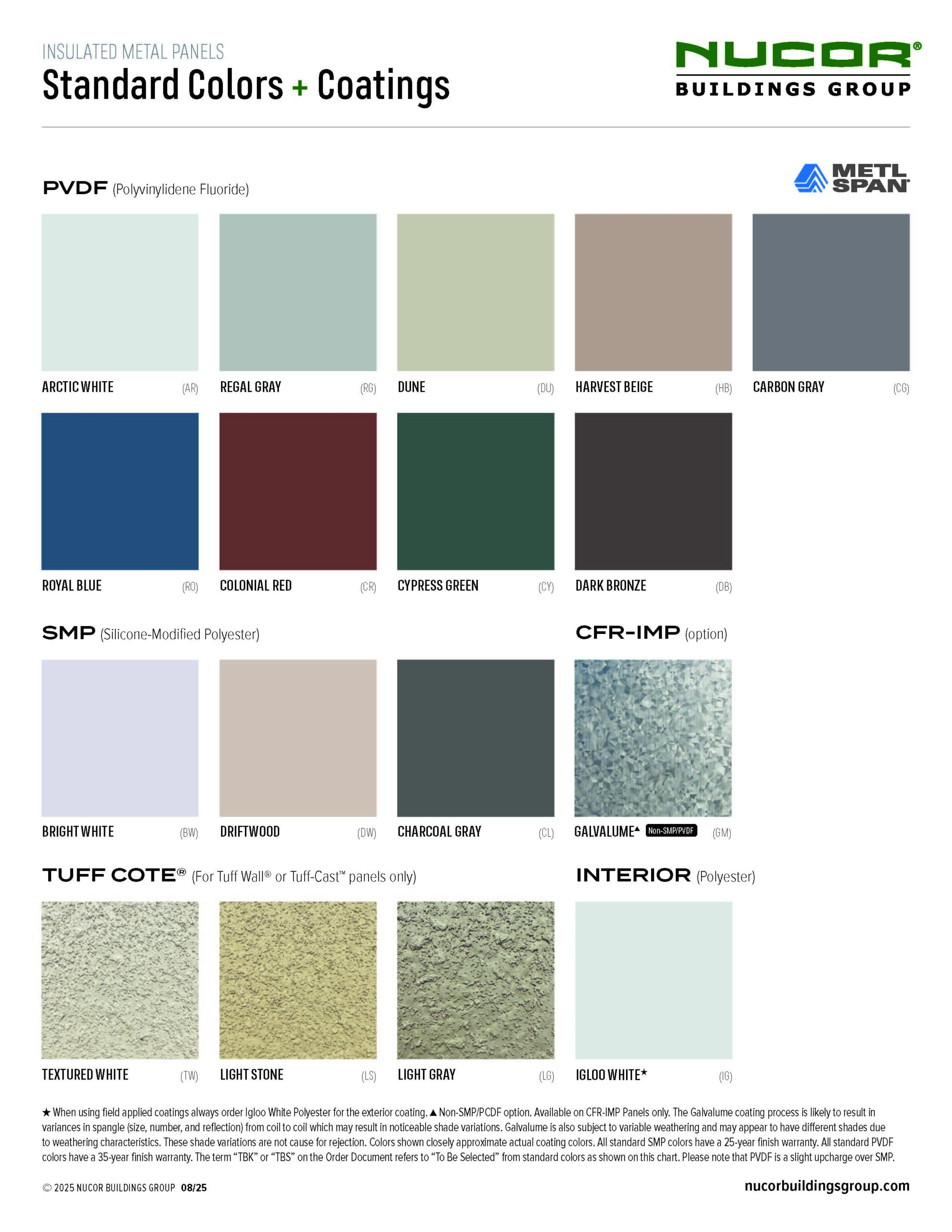 Download Color Charts | CBC Steel Buildings